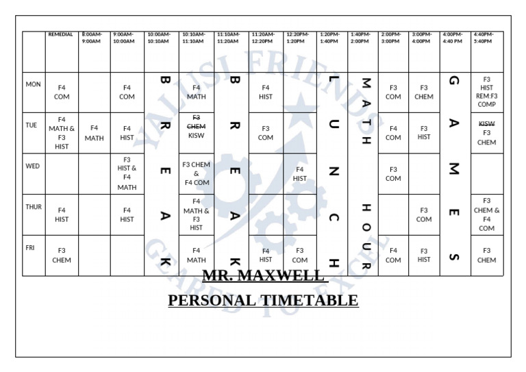 Personal Timetable | PDF