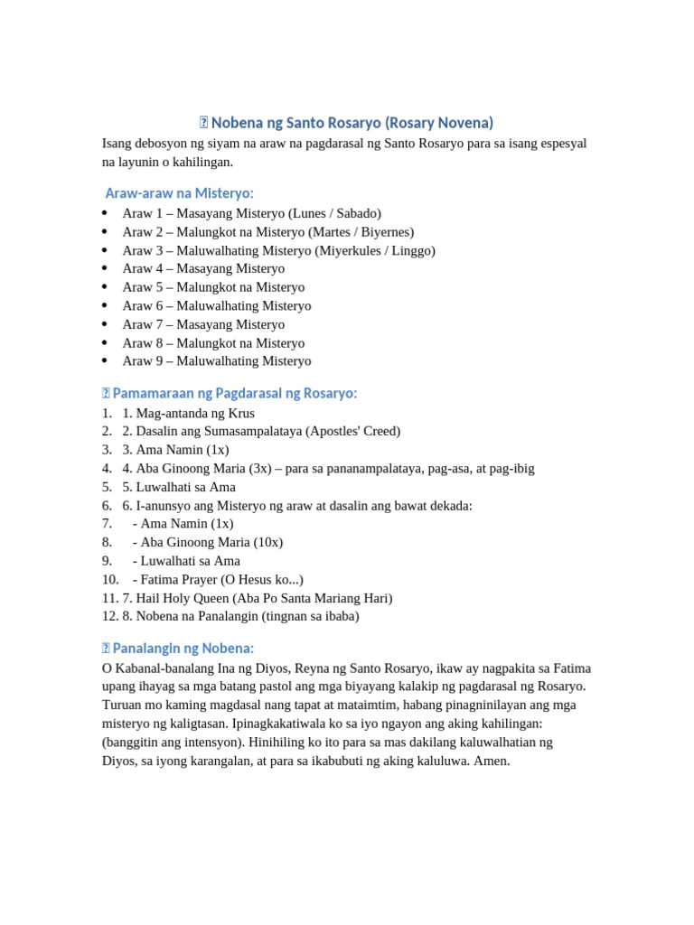 Nobena NG Santo Rosaryo Tagalog | PDF