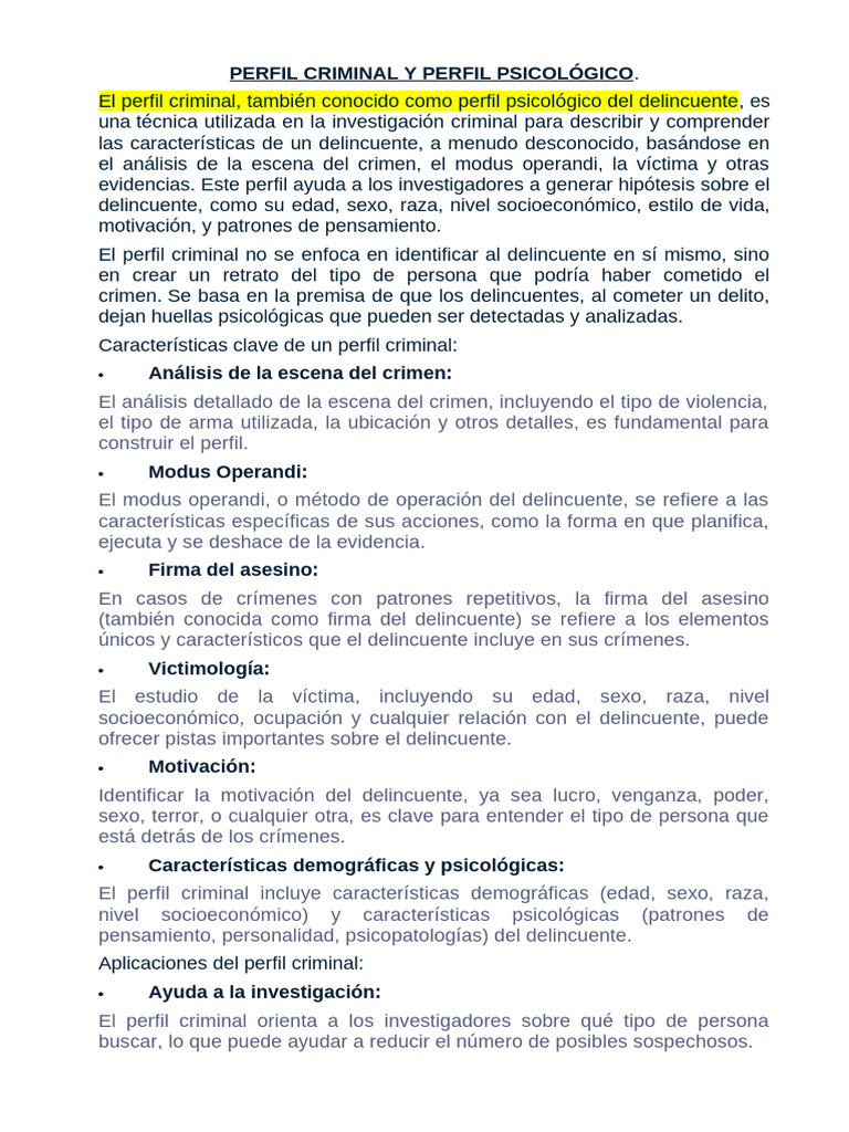 Perfil Criminal y Perfil Criminologico | PDF | Perfil del delincuente | Criminología