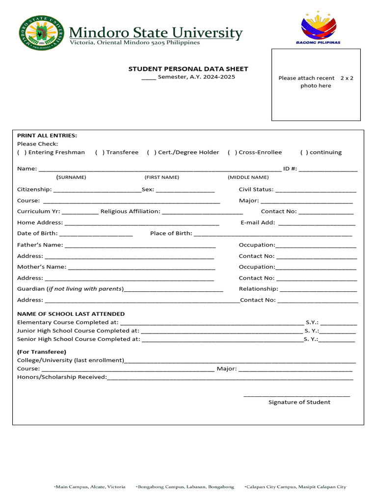 Student Personal Data Sheet and Consent Form | PDF | Civil Rights And ...