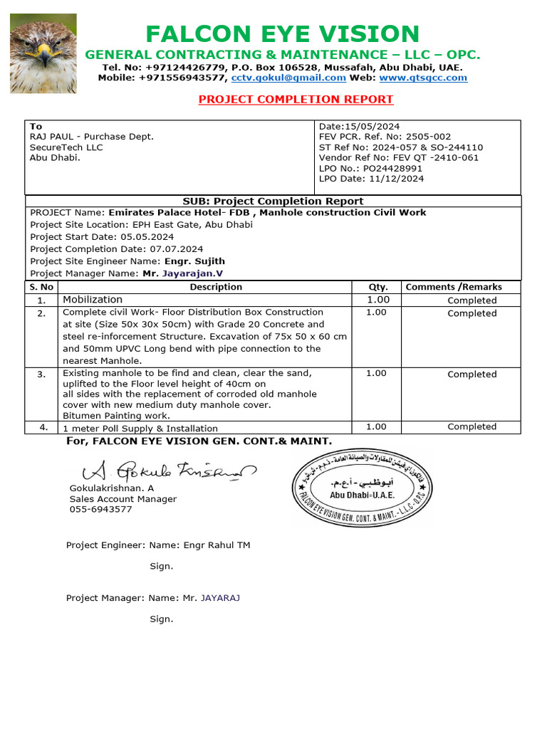 FEV PCR CCTV 2505-002 EPH FDB Manhole Civil Work Work- Project ...