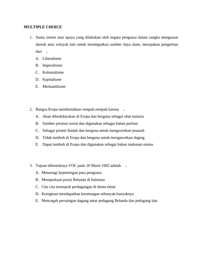 Latihan Asat Sejarah Kelas Xi | PDF