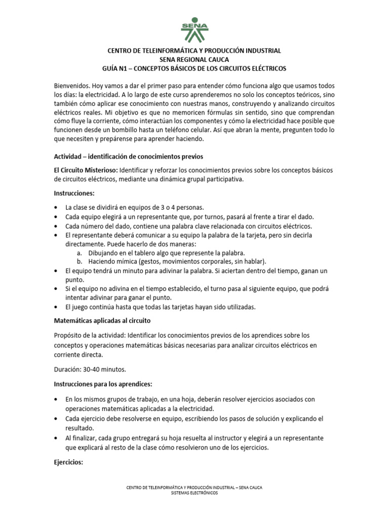 Gu-A 1 - Conceptos B-Sicos Circuitos El-Ctricos | PDF | Resistencia Eléctrica y Conductancia ...