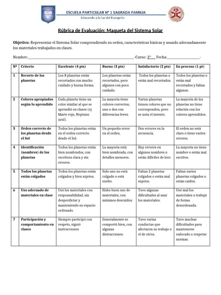 Rubrica Maqueta Sistema Solar 3B | PDF | Planetas