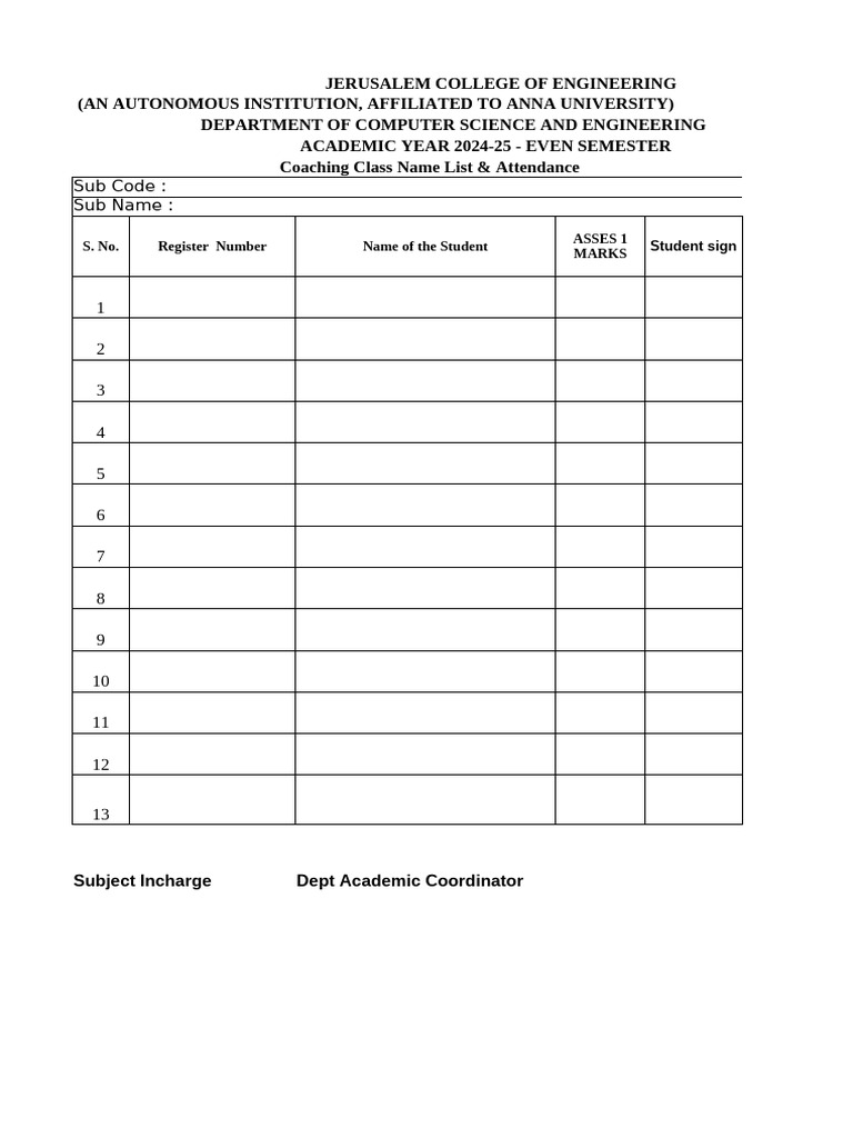 Coaching Class Attendance | PDF