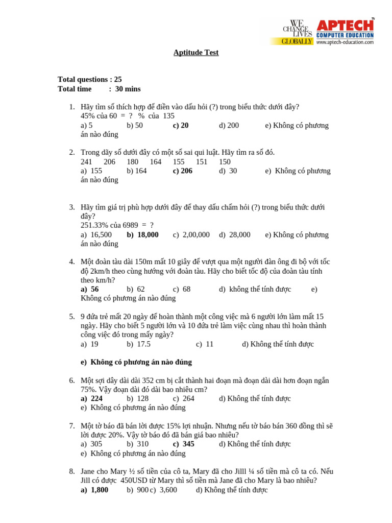 Aptitude Test VN | PDF