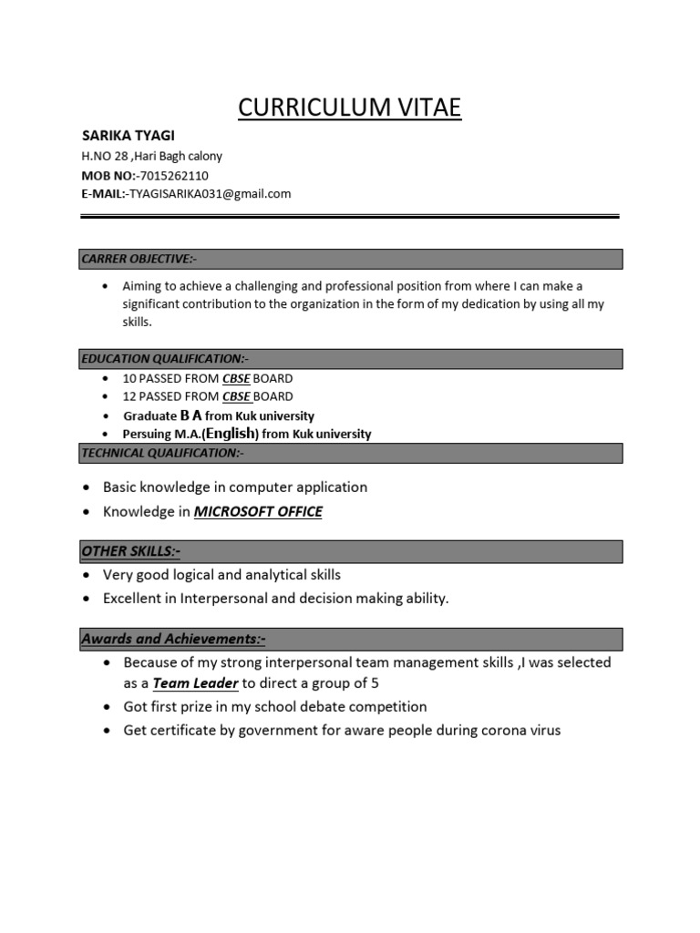 Sarika New CURRICULUM VITAE.2 | PDF