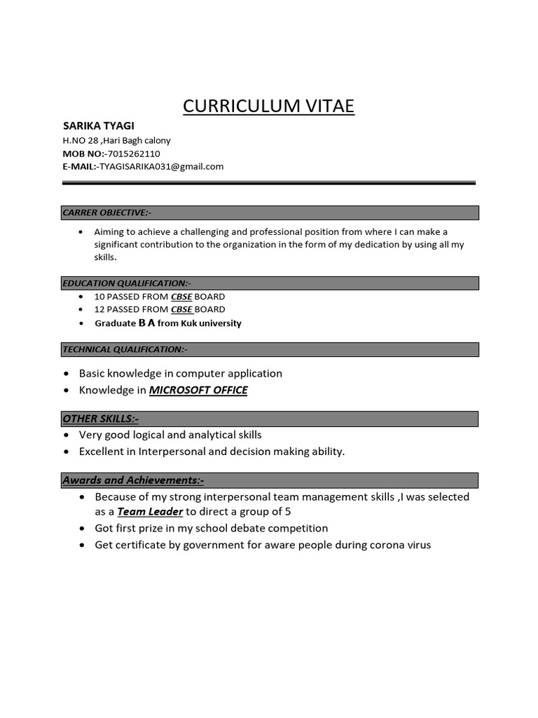 Sarika New CURRICULUM VITAE.2 | PDF