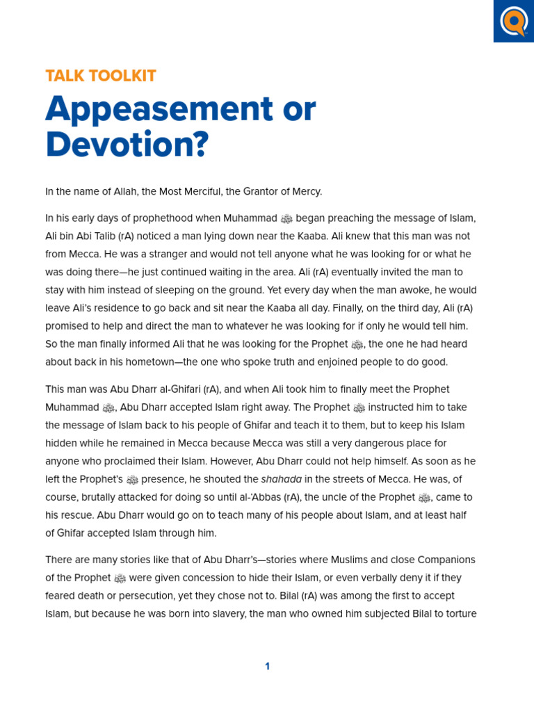 Appeasement or Devotion TalkToolkit 2 | PDF | Muhammad | Prophets And Messengers In Islam