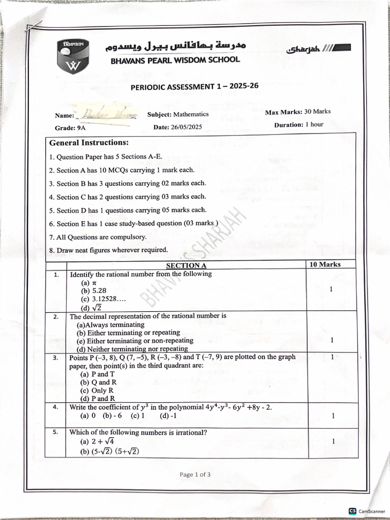 Periodic assessment Maths class 9 | PDF