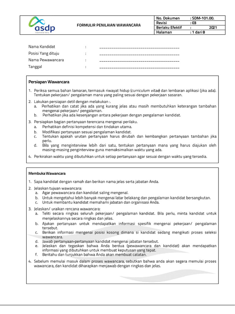 Form Penilaian Wawancara | PDF