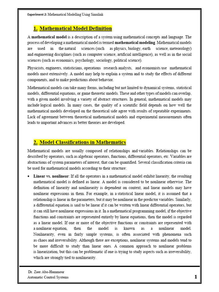 Exp1-Mathematical Modeling Using Simulink | PDF | Mathematical Model | Conceptual Model