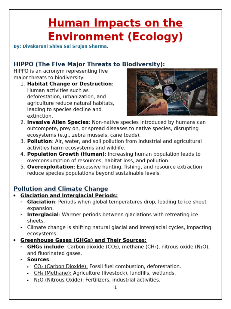 Unit-1 - Grade-10 - Human Impacts On The Environment | PDF ...