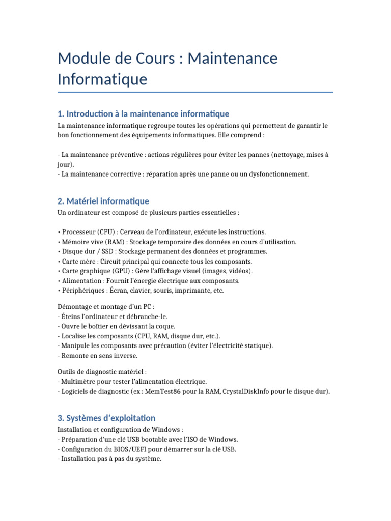 Cours Complet de Maintenance Informatique | PDF | Informatique ...