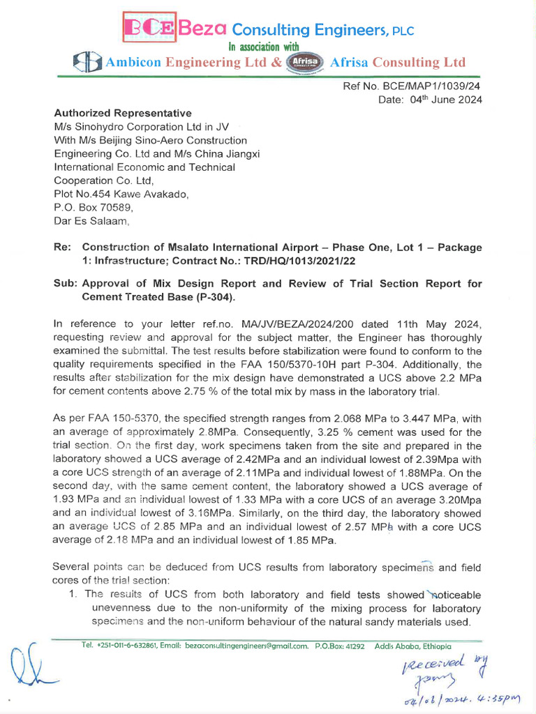 BCE-MAP1-1039 Aproval of Mix Design Report and Review of Trial Section ...