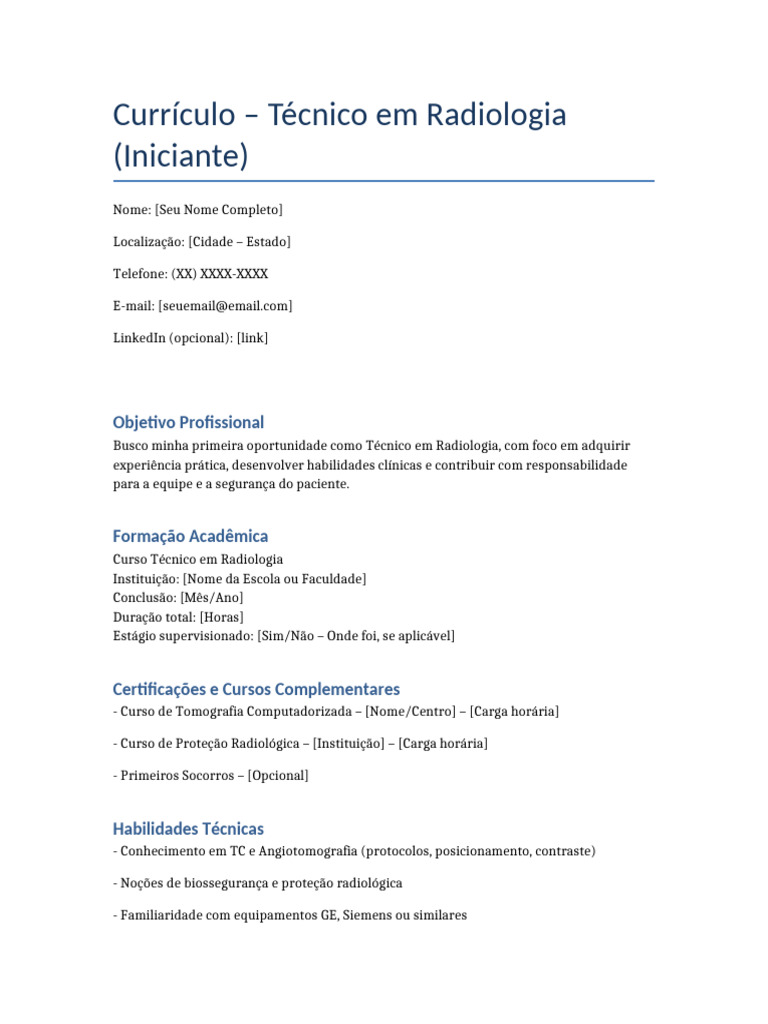 Curriculo Tecnico Radiologia Iniciante Pdf