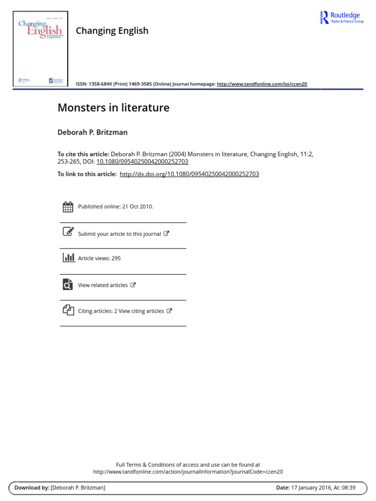 Monsters in Literature by Deborah | PDF | Psychoanalysis | Sigmund Freud