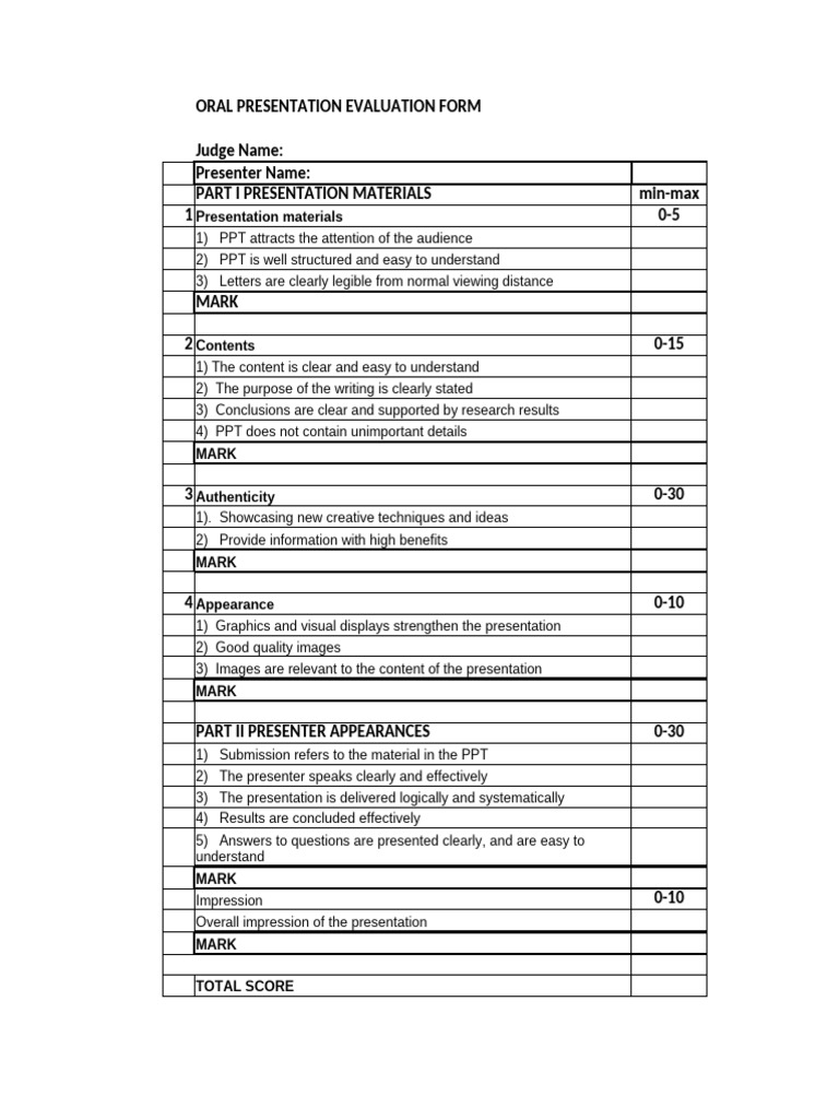 Oral Presentation Evaluation Form Icmbhs 2025 | PDF