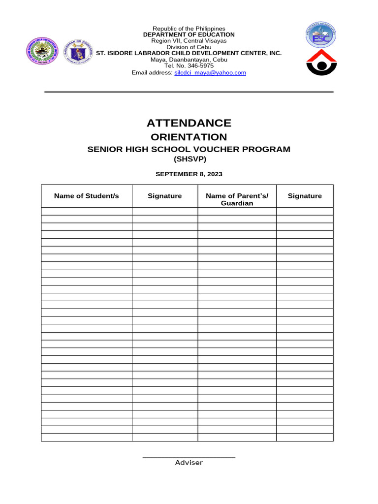 Attendance SHS VP Orientation 2023 | PDF