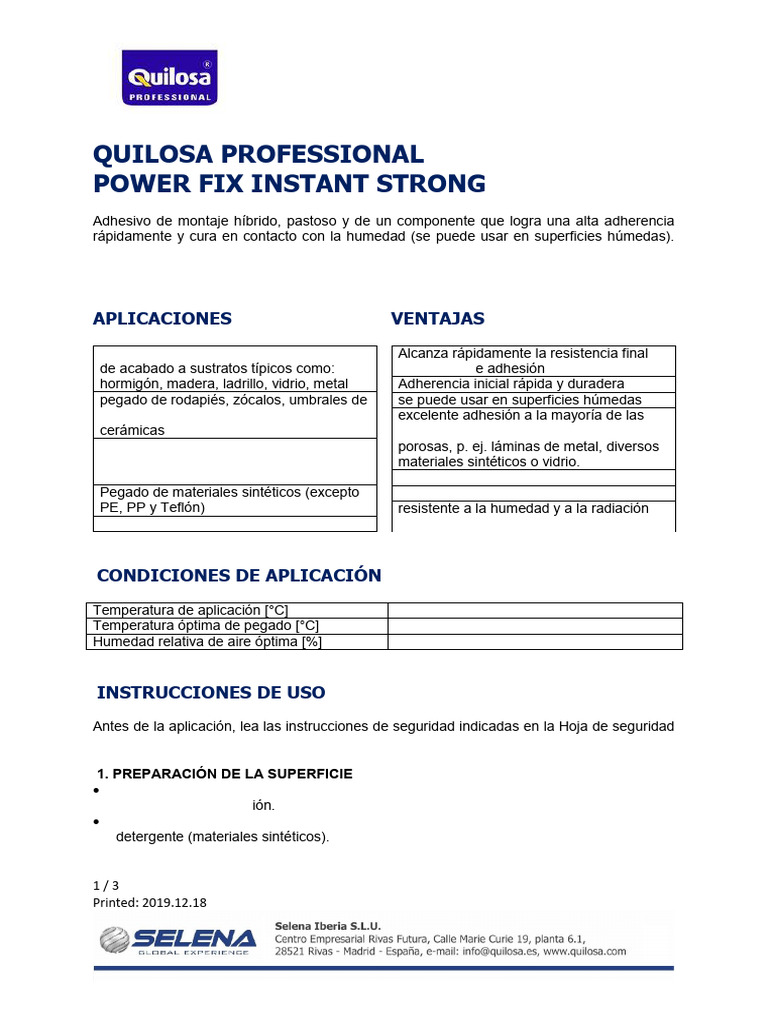 Adhesivo Montaje Híbrido Quilosa POWER - FIX - InSTANT STRONG - ES ...