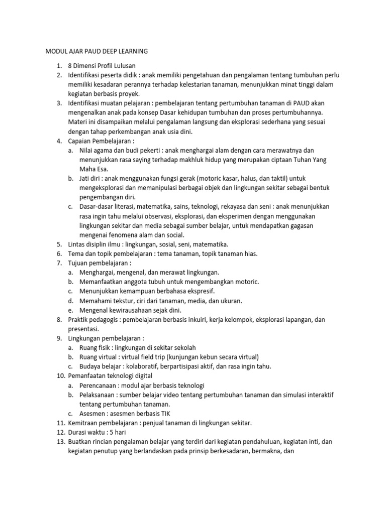 Modul Ajar Paud Deep Learning | PDF