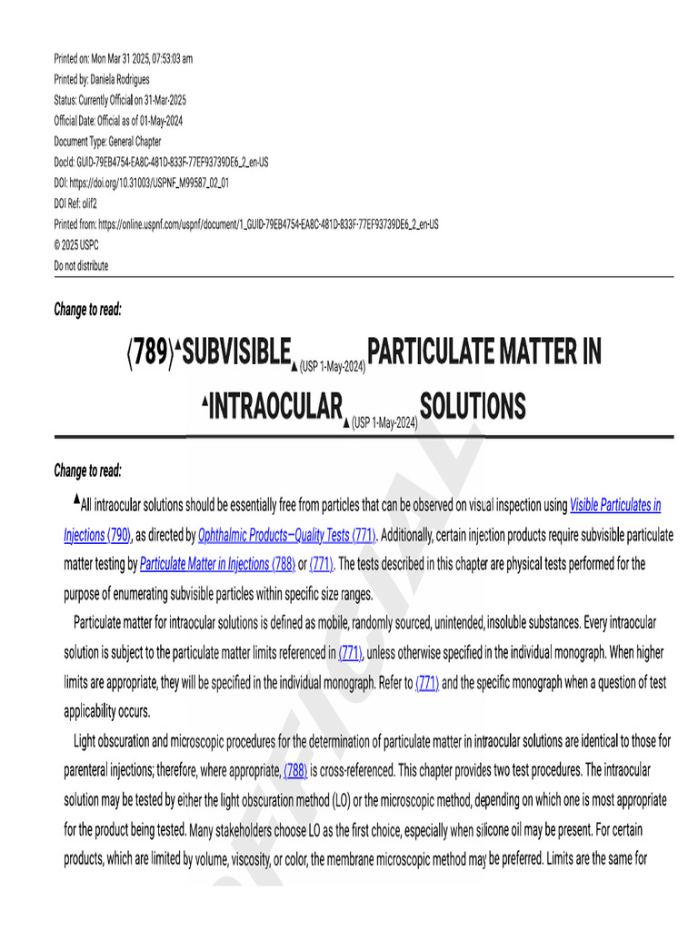 USP-NF 789 Particulate Matter in Ophthalmic Solutions | PDF