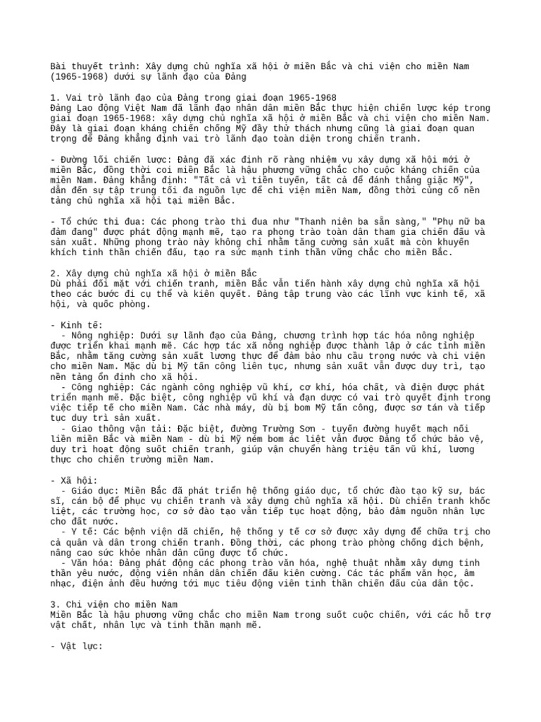 Bai Thuyet Trinh Xay Dung XHCN Mien Bac 1965 1968 | PDF