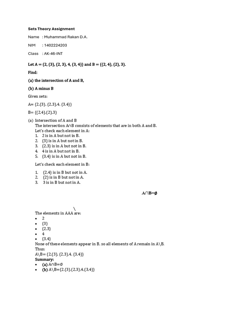 Set Theory Assignment - Muhammad Rakan - 1402224203 | PDF