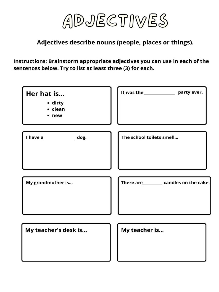 Adjectives Worksheet Year 5 | PDF