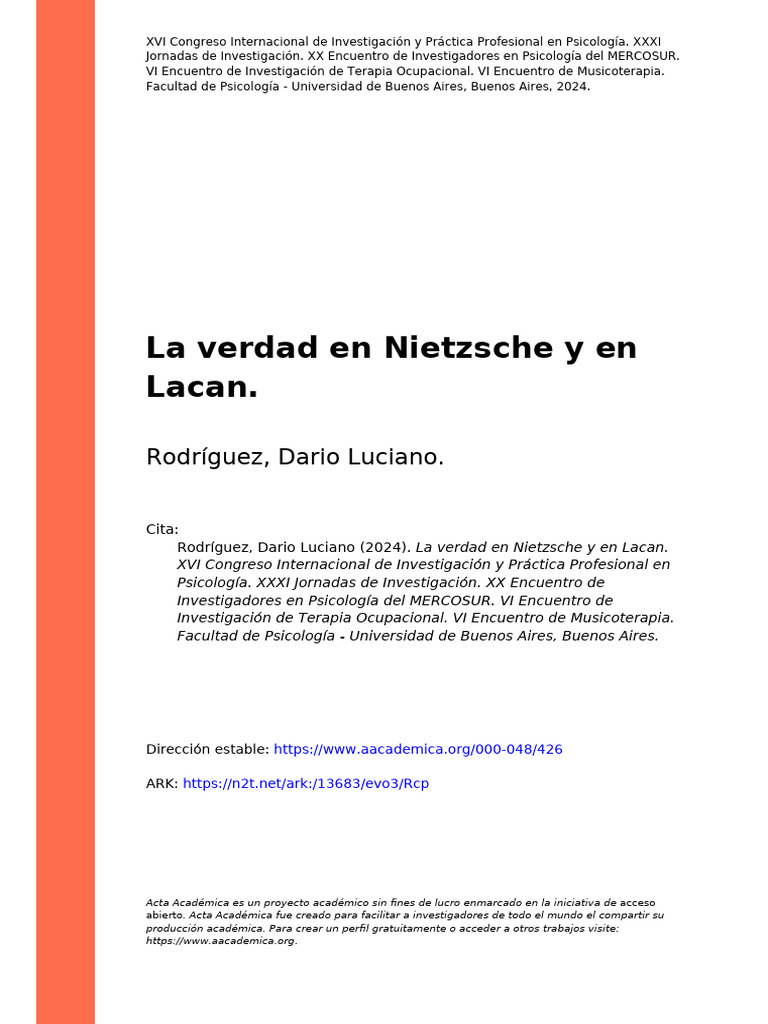 Rodríguez, Dario Luciano (2024) - La Verdad en Nietzsche y en Lacan ...