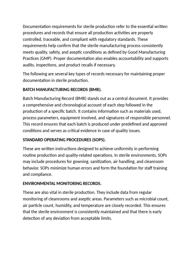 Essential Documentation for Sterile Production | PDF | Verification And ...