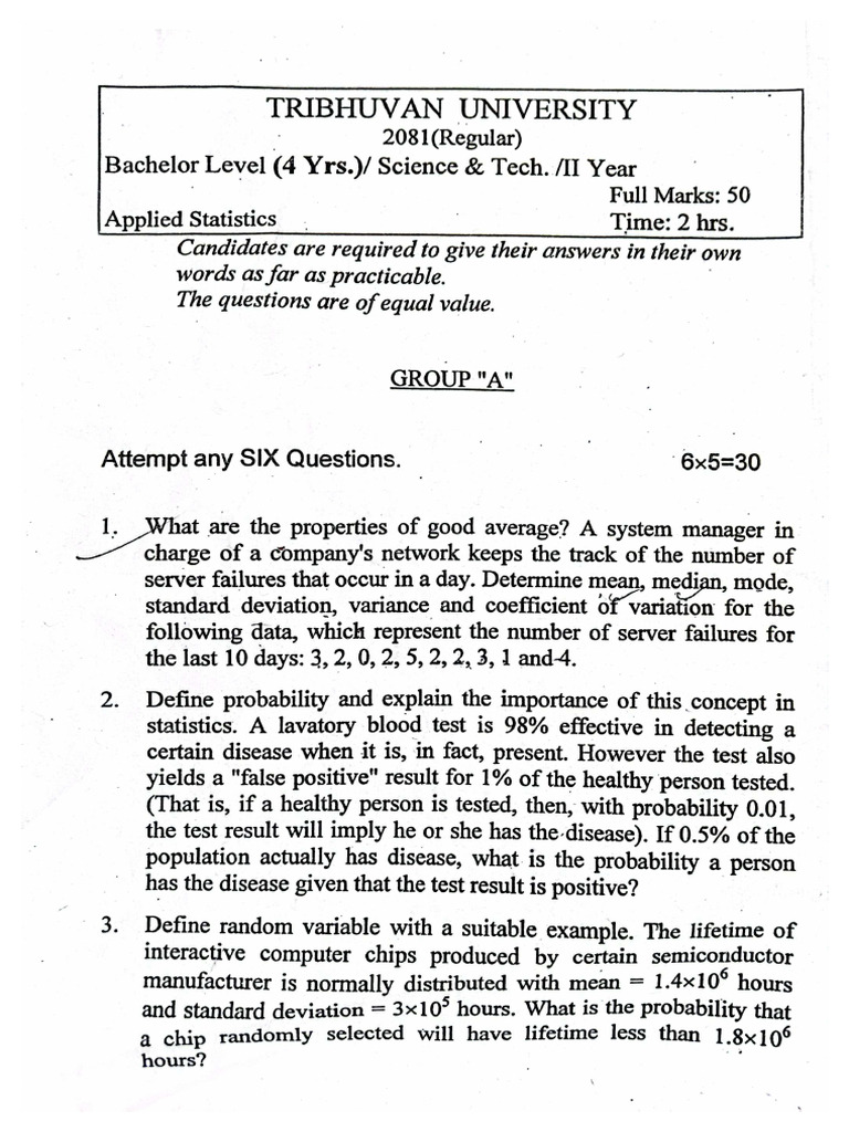 Applied Statistics Question 2081 | PDF
