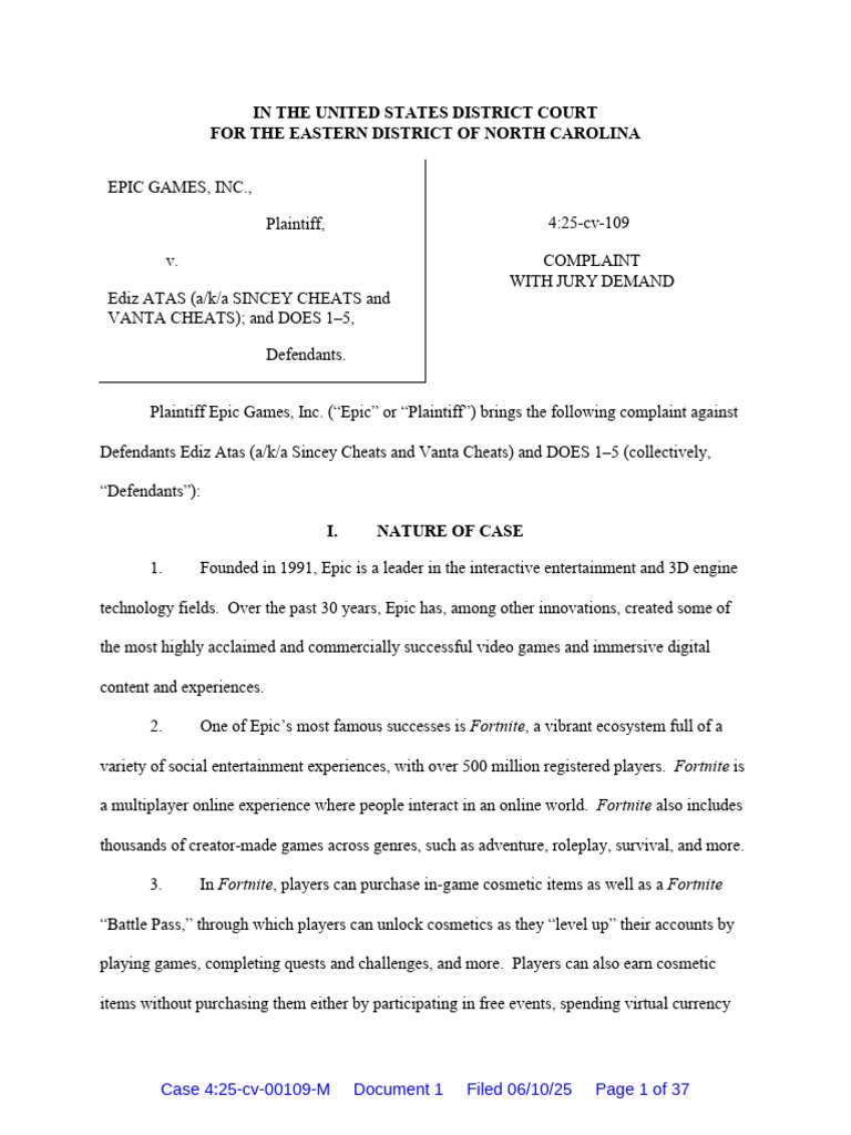 Epic Games vs. Ediz Atas | PDF | Cheating In Video Games | Digital ...