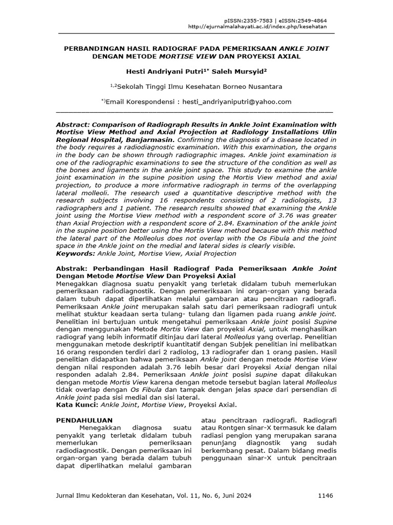 Perbandingan Hasil Radiograf Pada Pemeriksaan Ankl | PDF