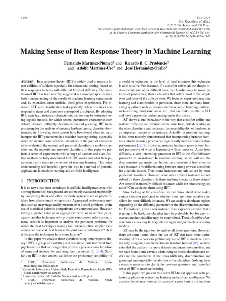 Making Sense of Item Response Theory in Machine Learning | PDF ...