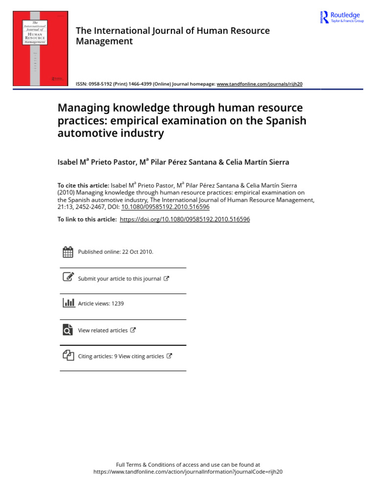 Managing Knowledge Through Human Resource Practices Empirical Examination On The Spanish ...