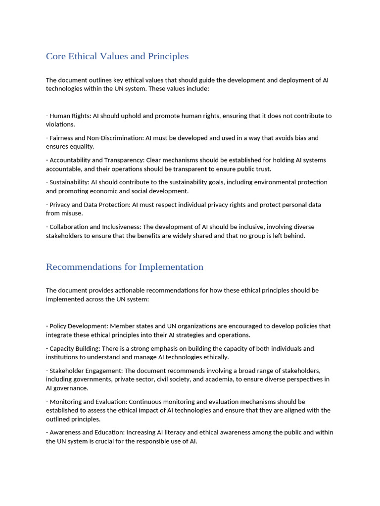 Core Ethical Values and Principles of AI | PDF | Artificial ...