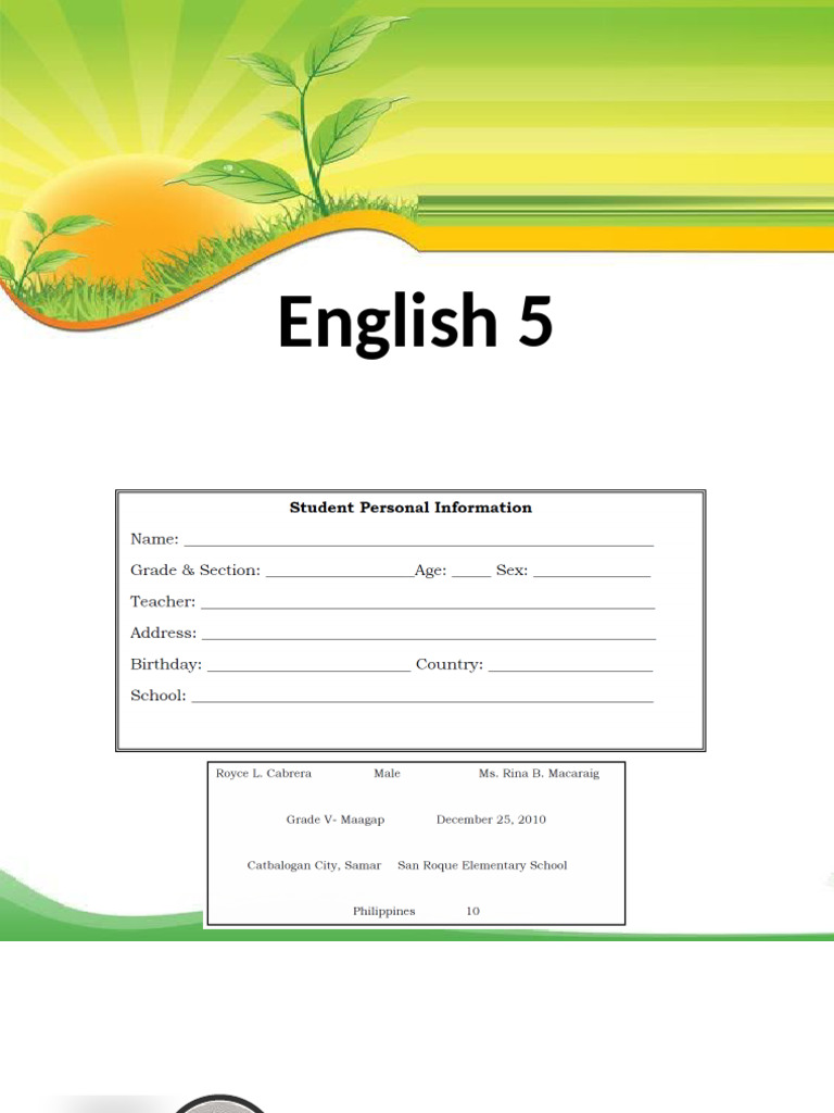 English 5 Quarter 1 Lesson 8 | PDF