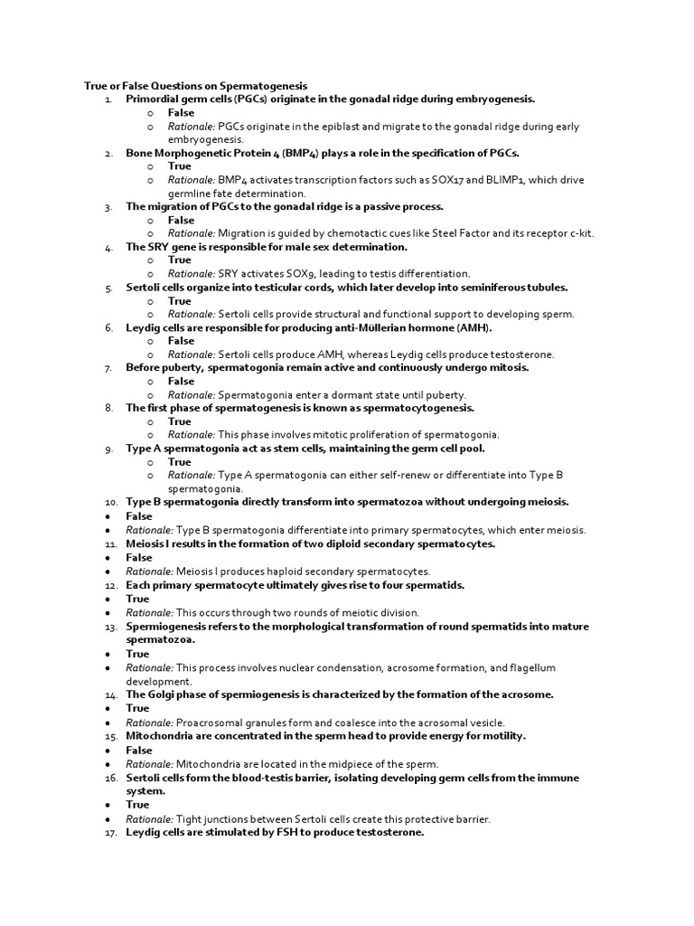 True or False Questions Capsu | PDF | Placenta | Meiosis