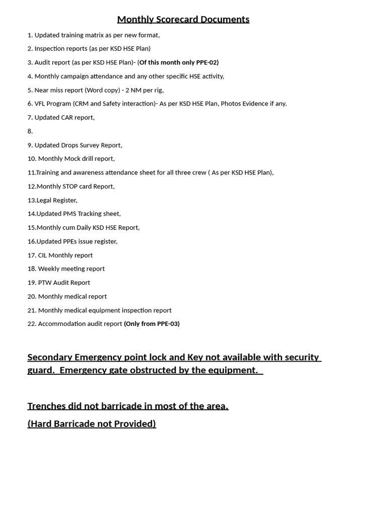 Monthly Scorecard Documents | PDF