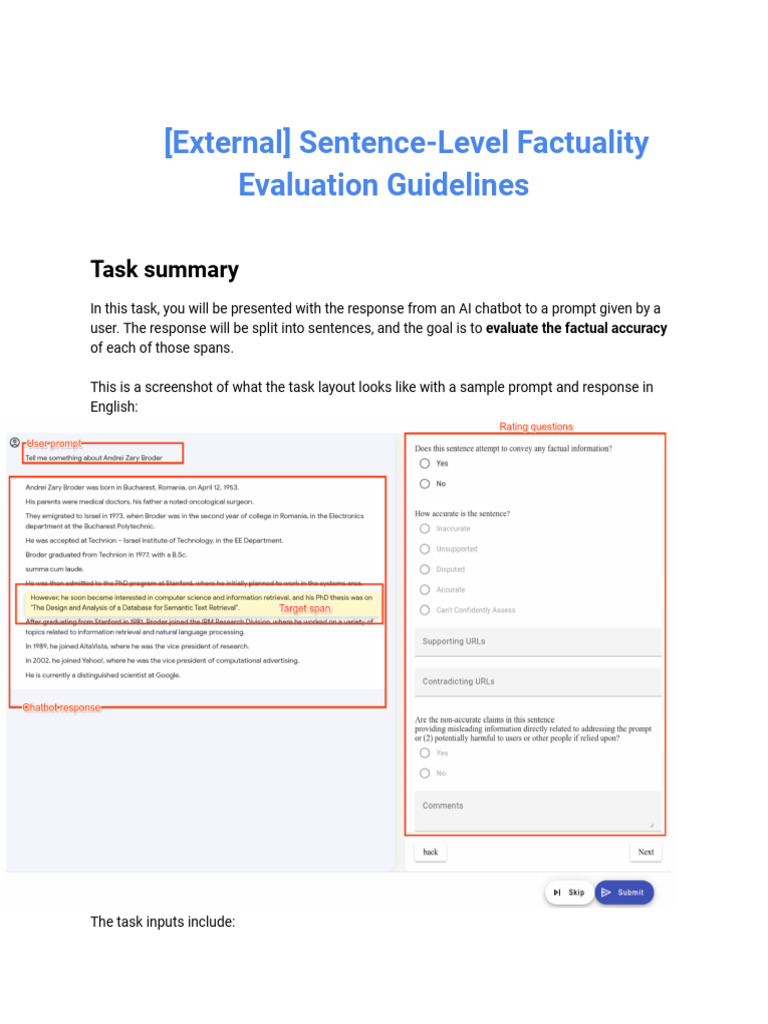 (External) Span-Level Factuality Evaluation Task (Updated 4.29) | PDF | Question | Information