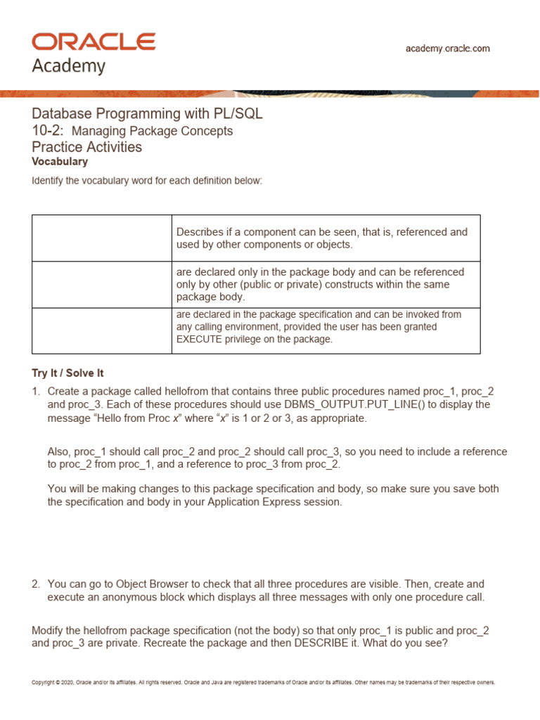 PLSQL 10 2 Practice | PDF | Trademark | Pl/Sql