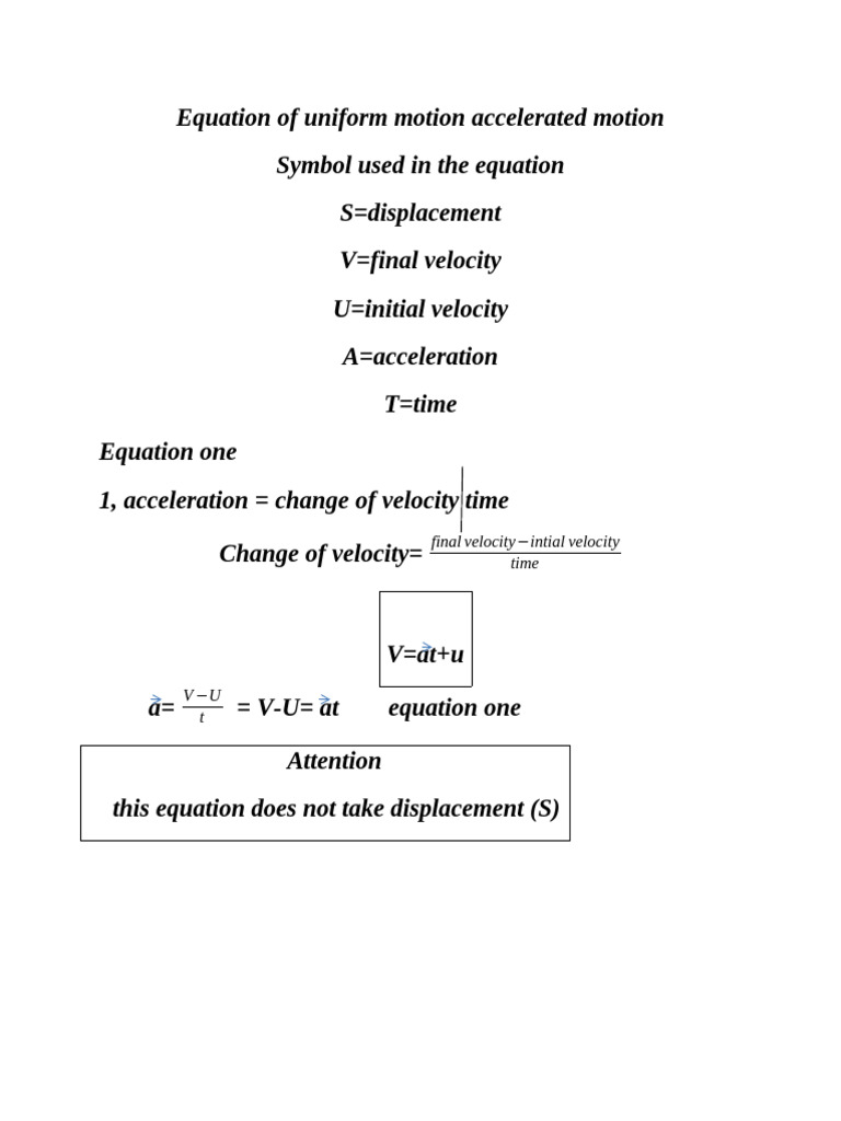 Equation of Uniform Motion Accelerated Motion | PDF