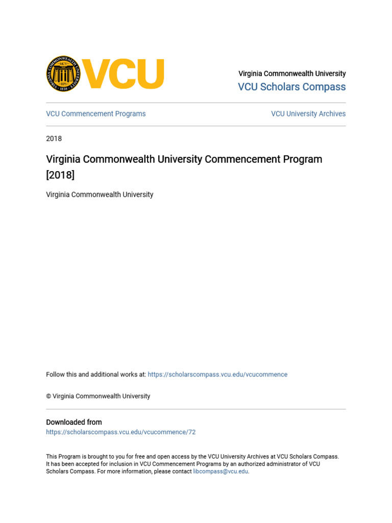 Virginia Commonwealth University Commencement Program [2018] | PDF