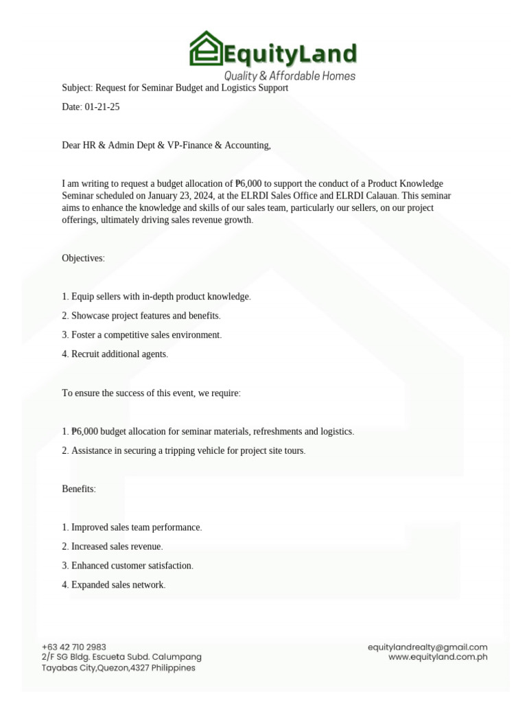 Incentives Request Letter For Erwin de Arao | PDF