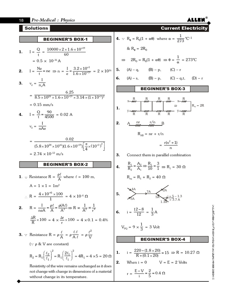 Current Electricity Solutions | PDF | Electrical Engineering | Physics