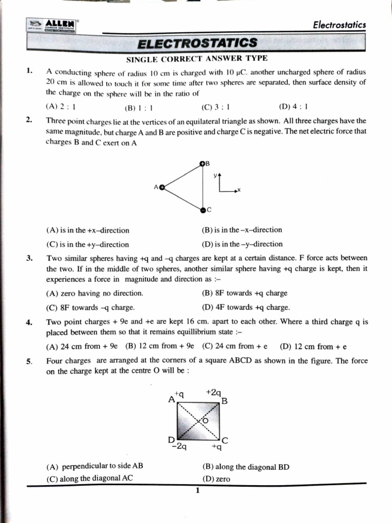 Electrostatics (JEE Question Bank) | PDF | Electric Field | Sphere