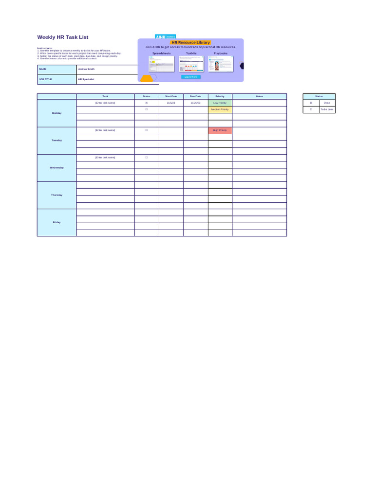 HR Task List Template WA | PDF