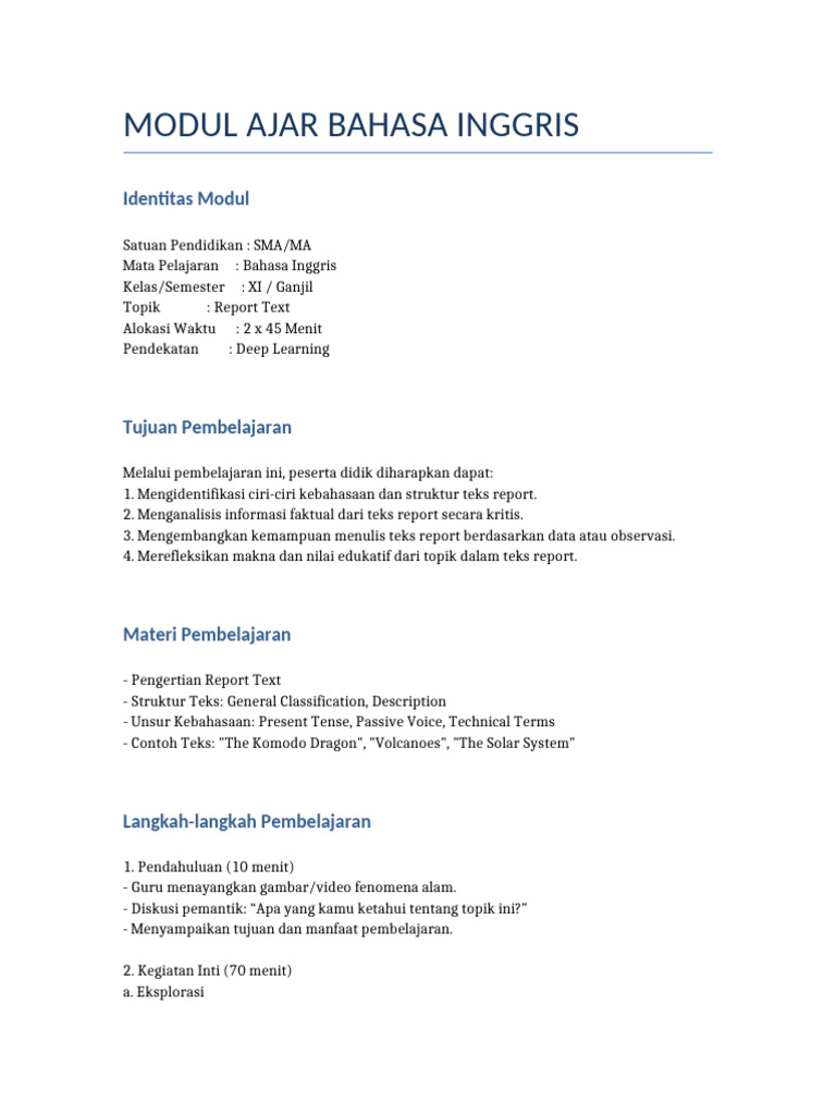 Modul Ajar Report Text Deep Learning | PDF
