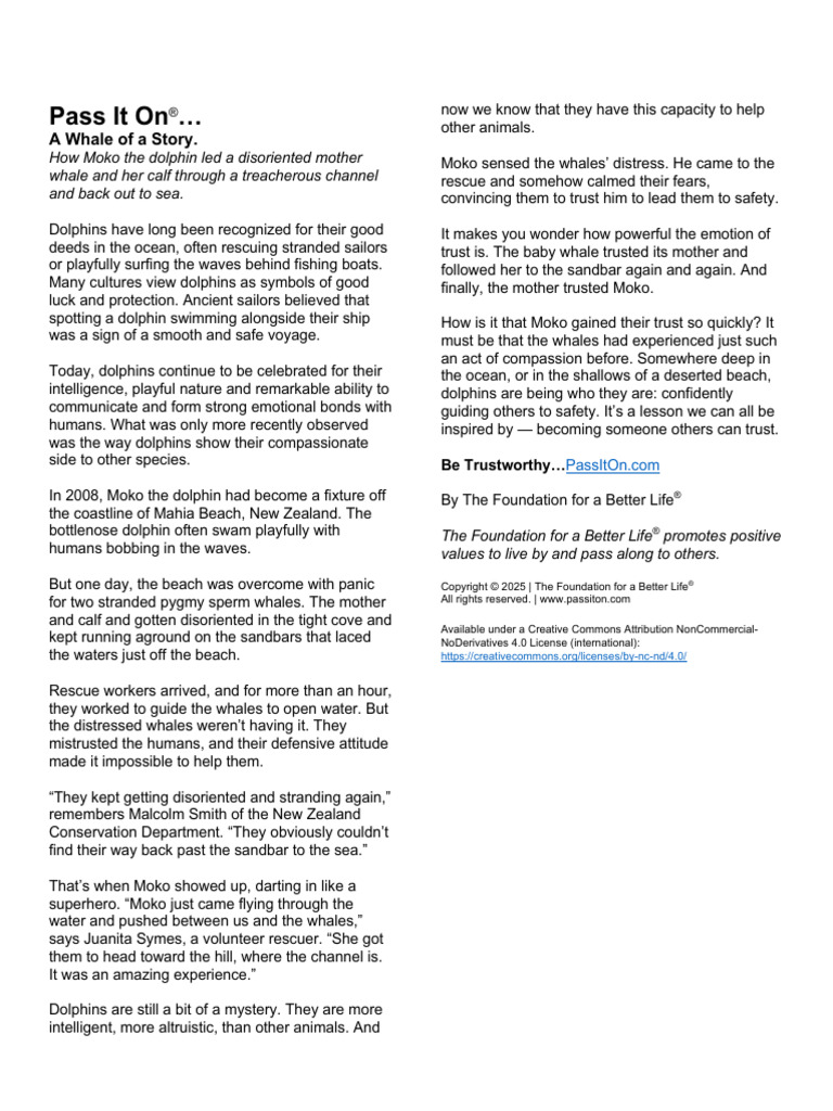 Moko the Dolphin Rescues Whales | PDF | Dolphin | Whales